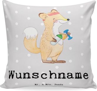 Mr. & Mrs. Panda Personalisiertes Kissen Fuchs Fitness - Personalisierte Geschenke, Personalisiert, Kopfkissen, Name, Wunschname, Sport, Schenken, Treiben, Fitnessstud