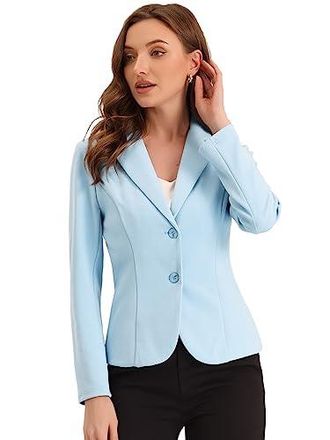 Allegra K Blazer Femme de Business &agrave; Col Revers Veste de Costume &agrave; Manches Longues Bleu M