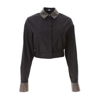 Karl Lagerfeld Strassbesetztes Cropped-Shirt - - Blouses & Shirts - Damen - Schwarzk - S