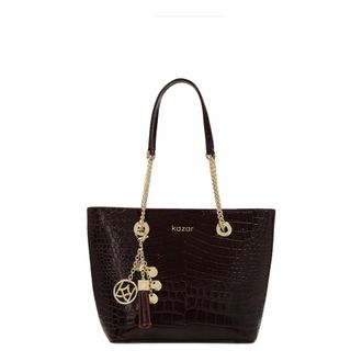 Kazar Dunkelrote gl&auml;nzende gepr&auml;gte Lederhandtasche - - Bags - Damen - Braun - ONE SIZE