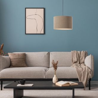 Lightbox Hängelampe | Ø 35 cm | Retro Lampe in Cord Stoff in Grau | 70er Jahre Pendelleuchte mit E27 Fassung | Deko Decken-Lampe für das Wohnzimmer oder den Fl