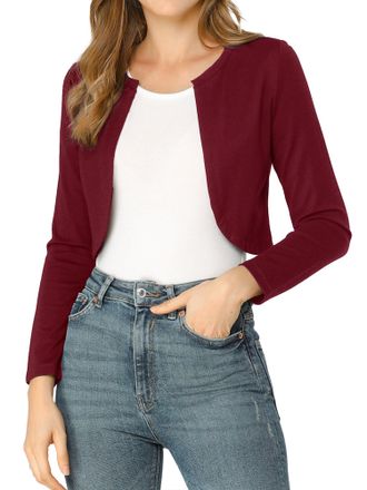 Allegra K Damen Langarm Bolero Offen Elegante Crop Jacke Arbeit Shrug Dunkelrot L