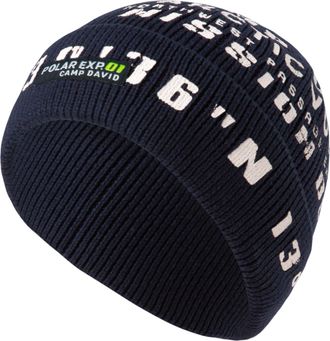 Camp David Herren Rippstrickm&uuml;tze mit Logo Print und Patch Blue Navy, None