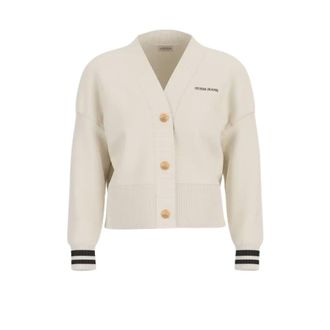 Guess Femme, Pulls, Blanc, Taille: 40 FR Cardigan Varsity avec Logo Brod&eacute;