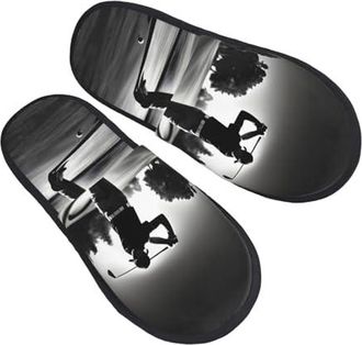 Generic Homme Femme Pantoufles De Spa Golfs En Noir Et Blanc Pantoufle Chaude House Chaussures Classique Chaussons Pour Voyages Piscine Interieur L