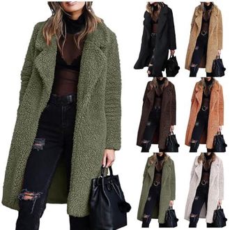 Generic Manteau en fausse fourrure &agrave; revers - Vestes longues - Cardigan long &agrave; lavant - Manteau en fausse fourrure chaude pour lhiver, vert militaire, 3XL