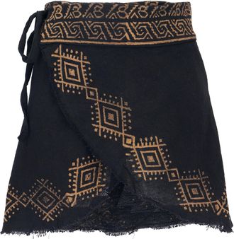 Guru Shop Nat&uuml;rlicher Goa Minirock, Bedruckter Ethno Wickelrock - Schwarz, Damen, Baumwolle, Size:S