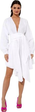 Alexandre Vauthier Femme, Robes, Blanc, Taille: 36 FR Robe midi &agrave; manches longues et d&eacute;tails fronc&eacute;s