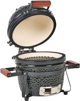Beliani Mini Barbecue Extérieur en Céramique au Charbon de Bois avec Couvercle et Thermomètre Grille de Cuisson Noir Kamado