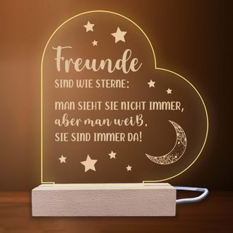 Indigos UG LED Nachttischlampe - Herz rechts - Spruch 7 - Liebe, Freunde, Freundinnen - Herz mit Spruch - Nachtlicht - 3D-LED-Lampe - Geschenk, Geburtstag, Weihn