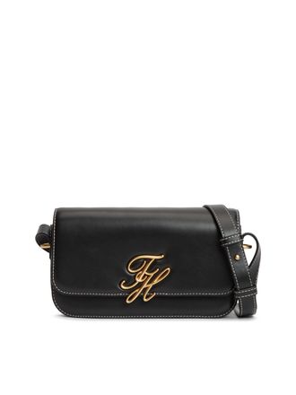 Tommy Hilfiger Umh&auml;ngetasche TOMMY HILFIGER TH SCRIPT FLAP CROSSOVER, Damen, Gr. B/H/T: 22,5cm x 12cm x 6cm, schwarz, Leder, Taschen Umh&auml;ngetasche, Schultertasche, H