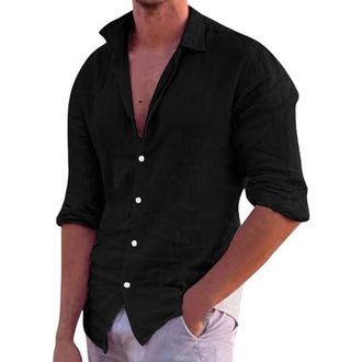 Generic Chemise dentra&icirc;nement en coton et lin pour homme - Chemise l&eacute;g&egrave;re en duvet de lin - Pour les vacances, la plage, Noir, XXL