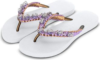 UZURII Slipper & Pantoletten - Zehentrenner Macrame Poodle Doodle - Gr. 37_38 - in Wei&szlig; - f&uuml;r Damen