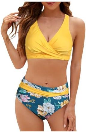 Generic Maillot de bain 2 pi&egrave;ces pour femme - Bikini taille haute - Contr&ocirc;le du ventre - Maillot de bain - Maillot de bain pour femme - Pour la plage, les vac