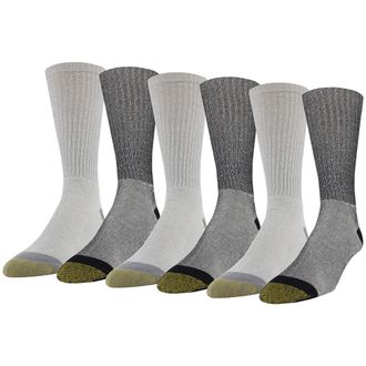 Gold Toe Herren 656s Cotton Crew Athletic, Multipairs Socken, Schwarz/Grau (6 Paar), Large (6er Pack)