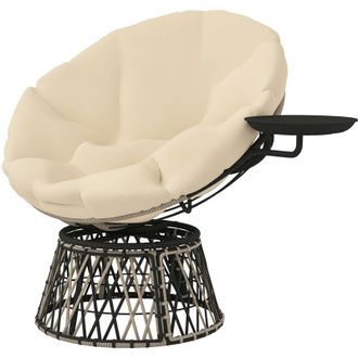OUTSUNNY Papasansessel Rattan 360&deg; drehbar Korbsessel mit Kissen Durchmesser 90 cm runder Outdoor Rattansessel Drehsessel Loungesessel Liegesessel f&uuml;r