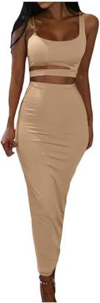 Generic Robe Cocktail Femme - Costume Jupe Femme &Eacute;l&eacute;gant Deux Pi&egrave;ces Robe Pliss&eacute;e avec D&eacute;tail Creux pour Occasion Sp&eacute;ciale