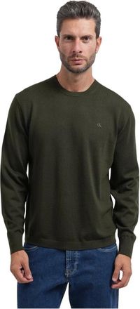 Calvin Klein Pull classique en laine m&eacute;rinos - Homme - Pulls - Vert - Taille: 2XL