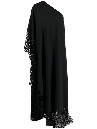 Elie Saab robe longue asym&eacute;trique &agrave; sequins - Noir