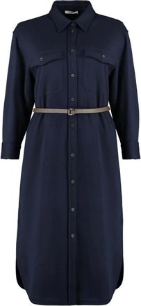 PESERICO Femme, Robes, Bleu, Taille: 42 FR Robe Chemise Longue &agrave; Manches avec Ceinture
