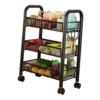 Dioche Rollbarer Aufbewahrungswagen, Mehrschichtiger, Langlebiger Metall-K&uuml;chenorganisator mit R&auml;dern f&uuml;r Snacks, Gem&uuml;se und K&uuml;che (Schwarz DREI Schichten)