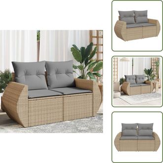 vidaXL The Living Store - Gartensofa mit Kissen 2-Sitzer Beige Poly Rattan - Outdoor M&ouml;bel - Gartenm&ouml;bel - Balkonm&ouml;bel - Lounge Set - Rattan Gartenm&ouml;bel