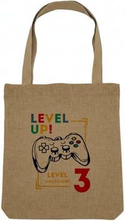 Fabulous Sac Shopping Tote Bag Aspect Lin - Level Up! Unlocked 3 Anniversaire Celebration Enfant Cadeau Jeux Video Anglais - Sac de Courses Toile Epaisse 360g 