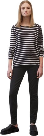 Marc O'Polo Denim Damen Langarmshirt aus Bio-Baumwolle gestreift, Mehrfarbig (Multi/Black), XS