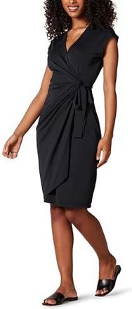 Amazon Essentials Robe Cache-coeur Classique, Manches Cape (Disponible en Grande Taille) Femme, Noir, XXL