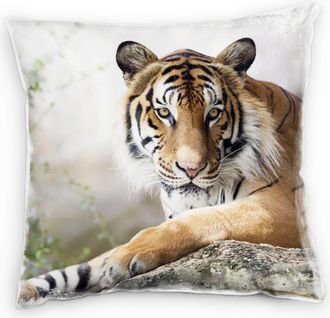 Paul Sinus Art Tiere, liegender Tiger, braun, schwarz Deko Kissen 40x40cm für Couch Sofa Lounge Zierkissen - Dekoration zum Wohlfühlen