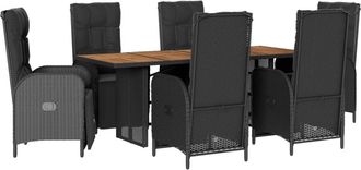 vidaXL Set Da Pranzo Da Giardino 7 Pz Nero Con Cuscini In Polyrattan - Vidaxl