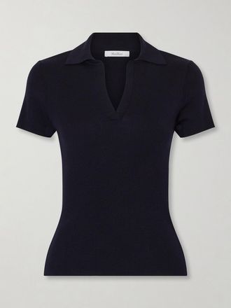 Max Mara Polohemd Aus Gerippter Wolle - Blau