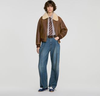 Sandro Lammfellblouson mit Rei&szlig;verschluss