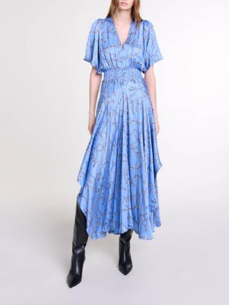 Maje Langes Bedrucktes Kleid - Imprime Chaines Bleu - Gr&ouml;&szlig;e 32 - Maje