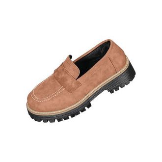 Generic Mocassins pour femme - Coupe large - Style r&eacute;tro - Couleur unie - Talons &eacute;pais - Antid&eacute;rapants - Confortables - &Agrave; enfiler - Classique, marron, 38.5 EU