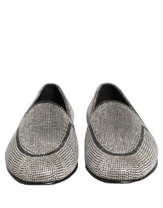 Dolce & Gabbana Silver Crystal Embellished Men Loafers Shoes Leather
