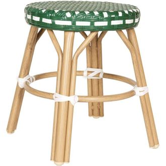 Oviala Tabouret de jardin en aluminium et rotin synth&eacute;tique blanc et vert