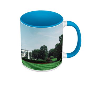 Fabulous Kaffeebecher in Premiumqualit&auml;t, Blau - La Maison Blanche Washington USA - Tasse mit Henkel und farbigem Innenfutter