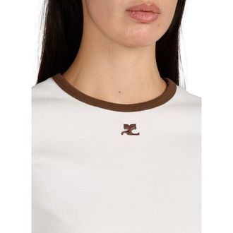Courr&egrave;ges T-shirt &agrave; logo brod&eacute; et bord contrastant en coton