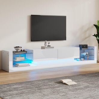 Generic Hochglanz-TV-Schrank, modernes Lowboard mit Glasfront, 2 klappbaren Schubladen, großzügigem Stauraum, pflegeleichter Oberfläche, stabile Konstruktion,