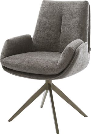 DELIFE Esszimmerstuhl Clea-Flex Kreuzgestell breit Effektfinish Titan Bouclé Soft Schlamm 360° drehbar Wippfunktion