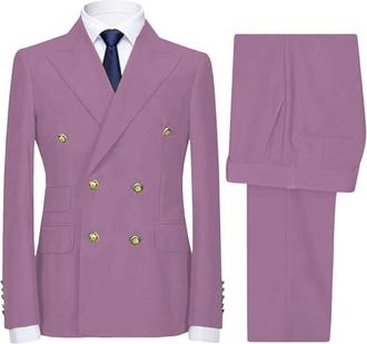Generic Costume 2 pièces à double boutonnage pour homme - Blazer - Coupe ajustée - Pour mariage, bal de fin dannée, affaires, tenue formelle, rose foncé, 5XL