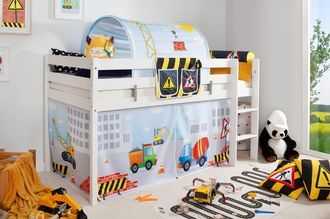 Ticaa Hochbett Oskars Baustelle inkl. Zubehör Kiefer weiß