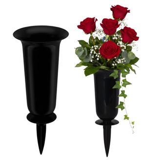 Matches 21 Wetterfeste Grabvasen mit Erdspie&szlig; 37 cm schwarz - 2 Friedhofsvasen zum Stecken als Grabschmuck