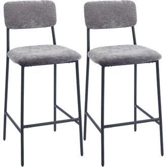 HOMCOM Lot de 2 tabourets de bar - HOMCOM - rembourr&eacute;es - assise large dossier haut - pieds en acier, tissu chenille - 45,5x48x101cm - gris
