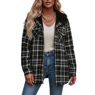 Generic Veste &agrave; capuche en laine sherpa &agrave; manches longues pour femme avec doublure en polaire - Veste d&eacute;contract&eacute;e pour les vacances, Noir, XXL