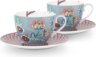 Pip Studio 51004139 Flower Festival Tasse mit U. Light Blue 280ml Set2