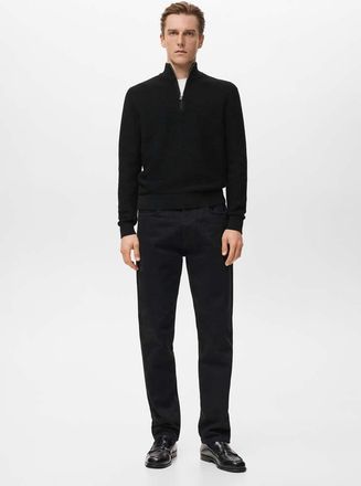 Mango Pull-over coton col zipp&eacute; noir - Homme - S - MANGO MAN