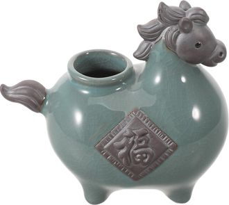 Valiclud Keramikpferd Blumenvase mit Stabiler Basis Chinesische Tierfigur Dekorative Keramikvase f&uuml;r Getrocknete Blumen Traditionelle Pferdefigur f&uuml;r Neujahrs 