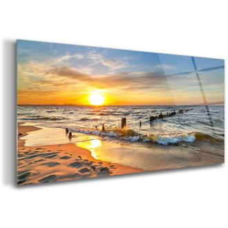 Tulup Tableau sur verre - 120 x 60 cm - Tableau mural d&eacute;coratif - Verre D&eacute;corative - Plage
